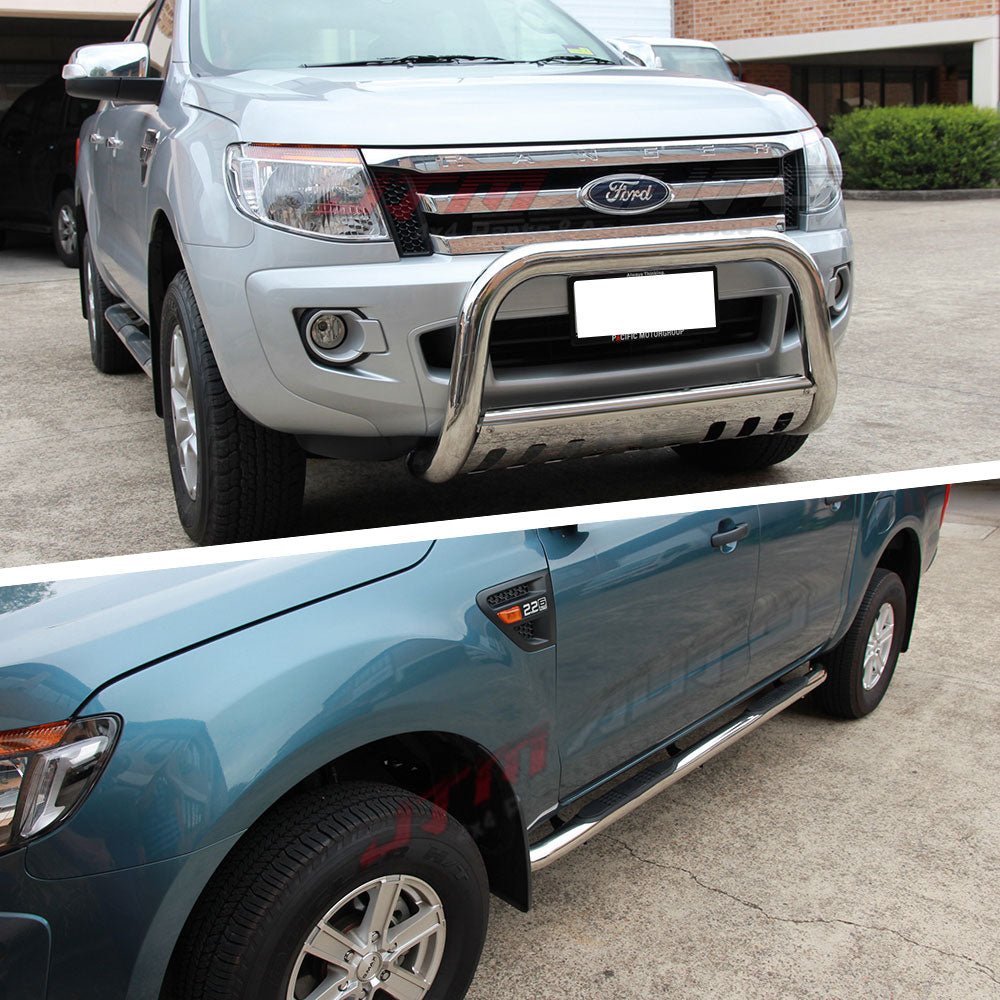 To suit Ford Ranger PX Side Steps + Nudge Bar Stainless Steel 2012-202 ...