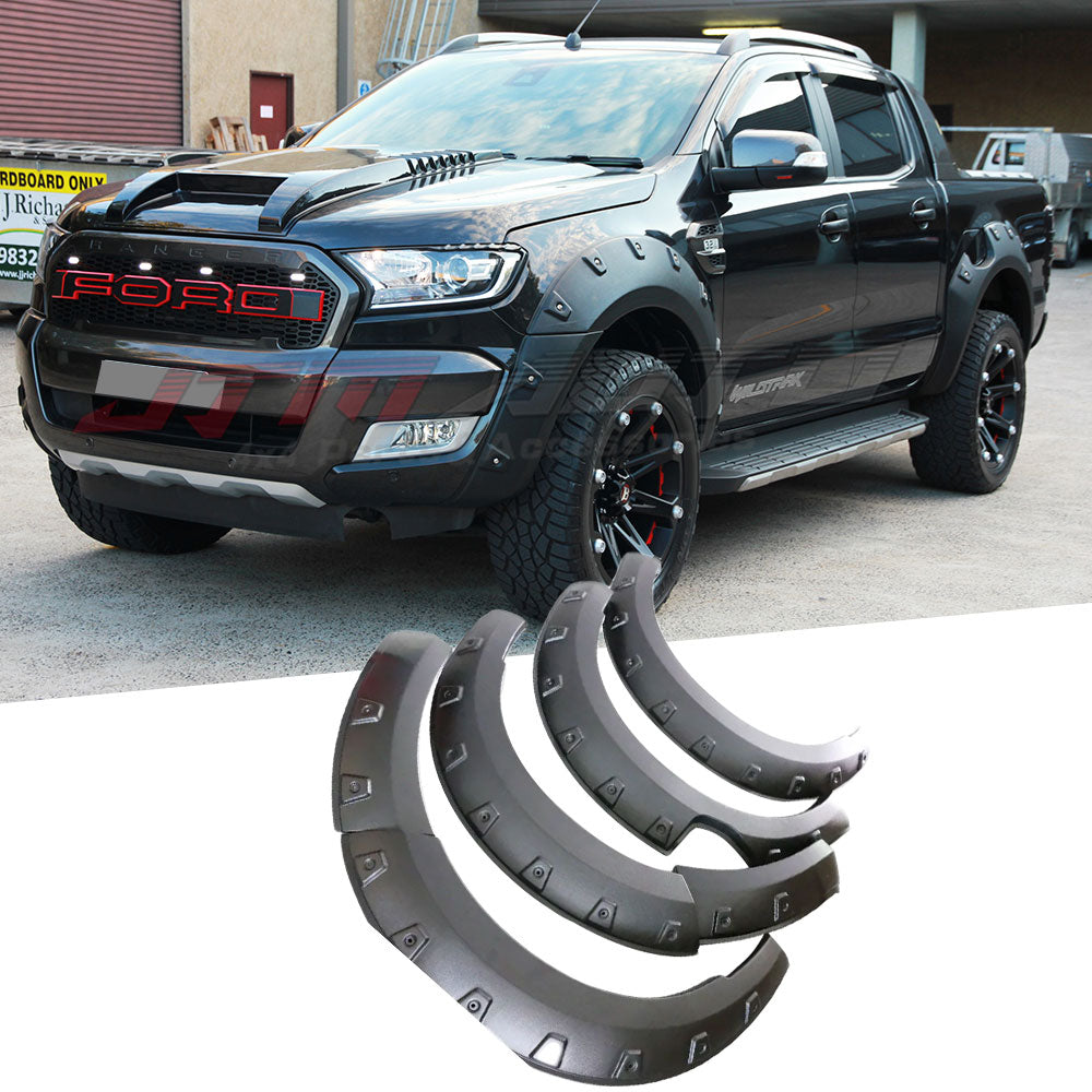 To suit Ford Ranger PX2 Wrinkle Matt Black Fender Flares Wheel Arch 20 ...