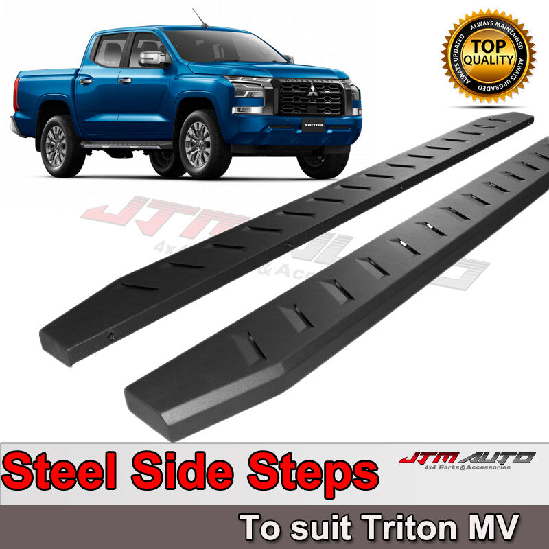 Heavy Duty Steel Black Off road Side Steps to suit Mitsubishi Triton M ...